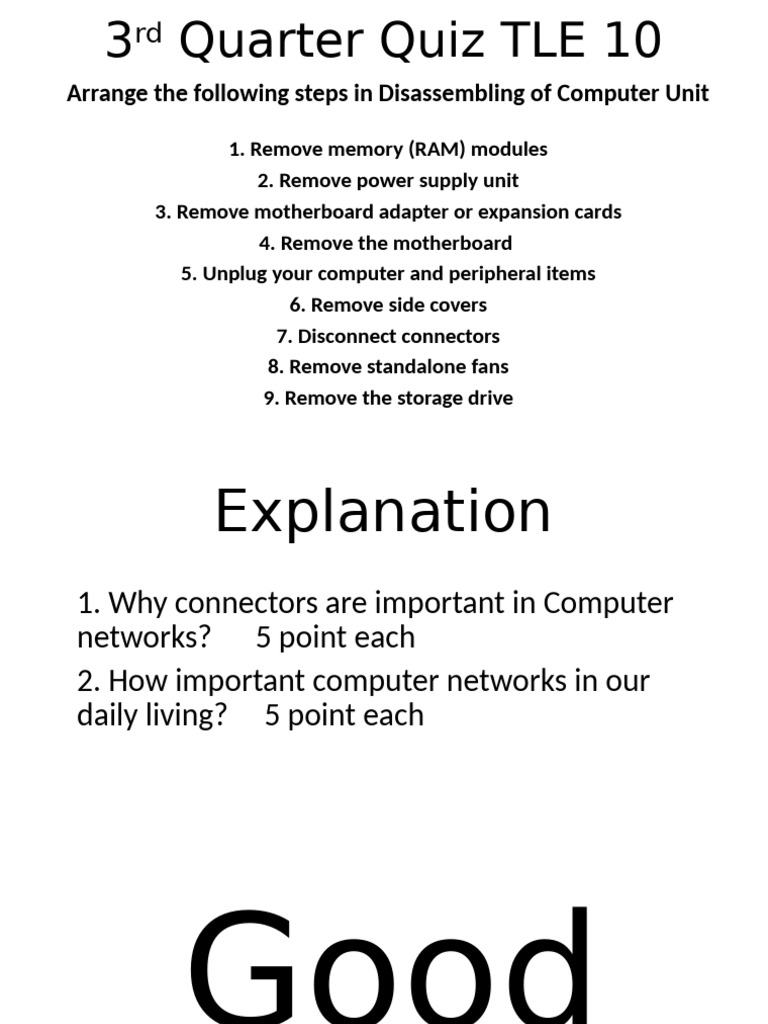 3rd Quarter Quiz TLE 10 5th Quiz | PDF