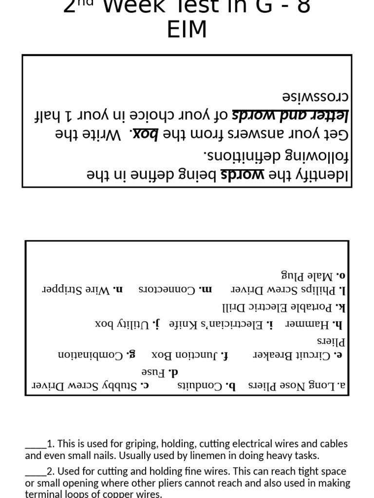 2nd Week Test in G - 8 EIM | PDF | Electrical Connector | Wire
