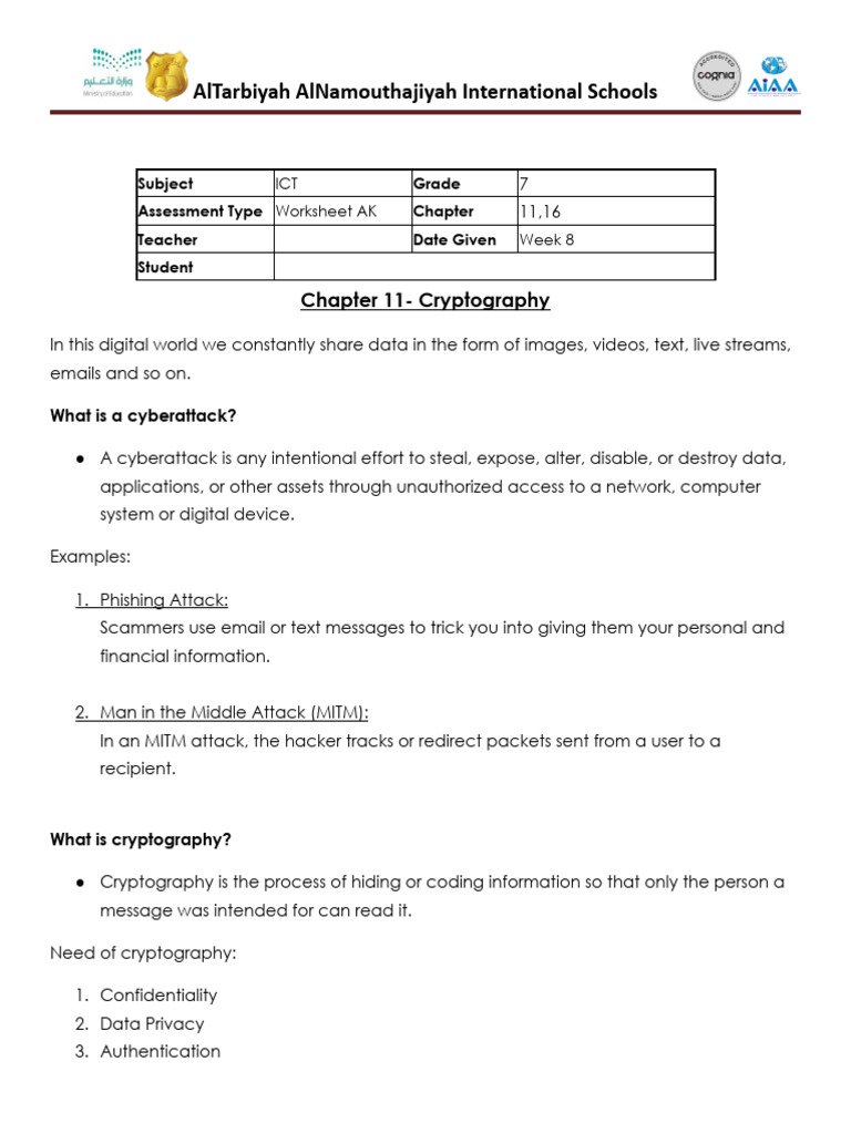 GR 7 ICT Worksheet For Final Term AK | PDF | Encryption | Key ...