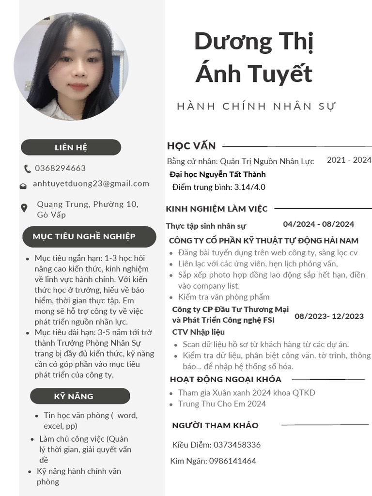 CV - Duong Thi Anh Tuyet | PDF