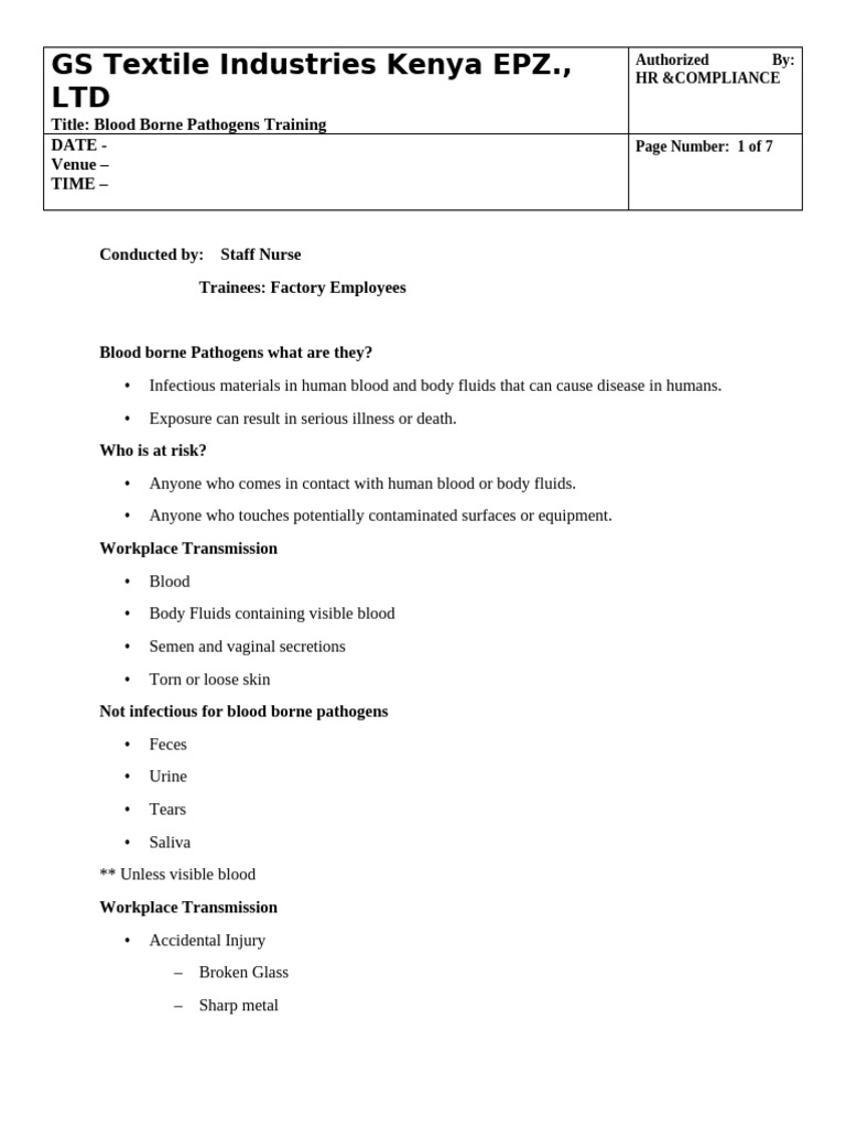 Blood Borne Pathogen Training | PDF | Medical Specialties | Health Sciences