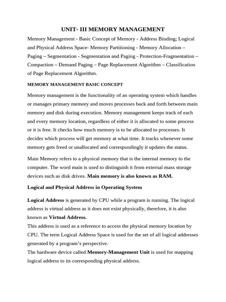 OS UNIT III-1 | PDF | Computer Data Storage | Process (Computing)