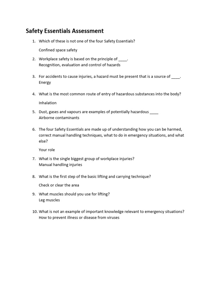Safety Essentials Assessment Overview | PDF | Career & Growth