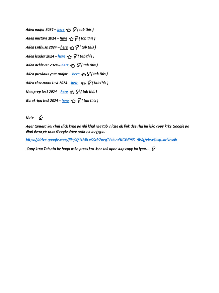 Allen NEET 2024 Test Series Links | PDF