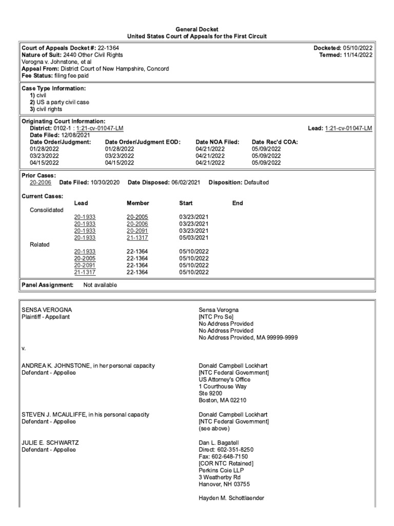 22-1364 Johnstone Appeal Docket | PDF