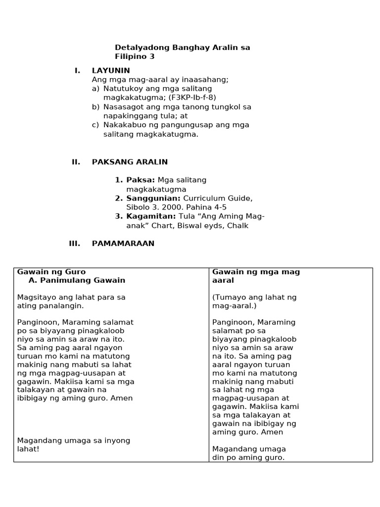 Banghay Aralin in Filipino | PDF