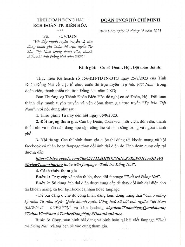 403 CV Tuyen Truyen Cuoc Thi Tu Hao Viet Nam | PDF