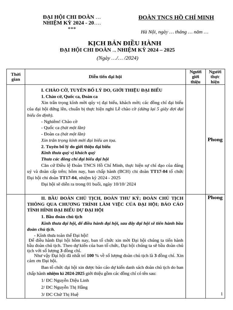 Kịch bản đại hội chi doan | PDF