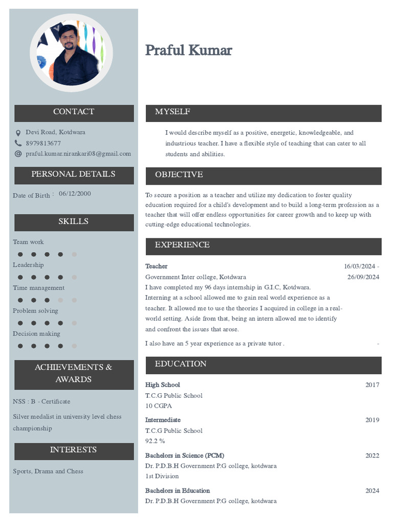 CV_2024110513175117 | PDF | Teachers | Psychological Concepts