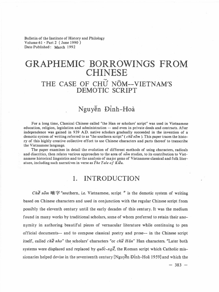 Graphemic Borrowing From Chinese The Case of CH Nôm - Vietnamese's ...