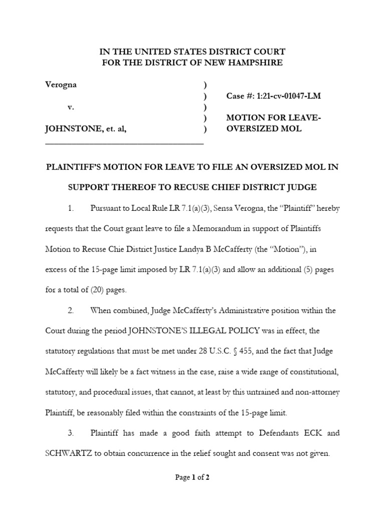 Motion to Recuse Chief Judge McCafferty | PDF | Judicial ...