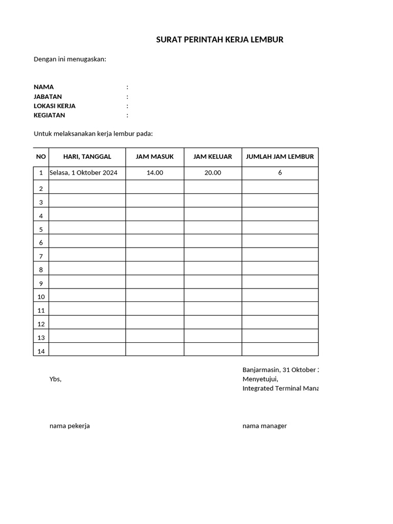 Format Rekap Lembur | PDF