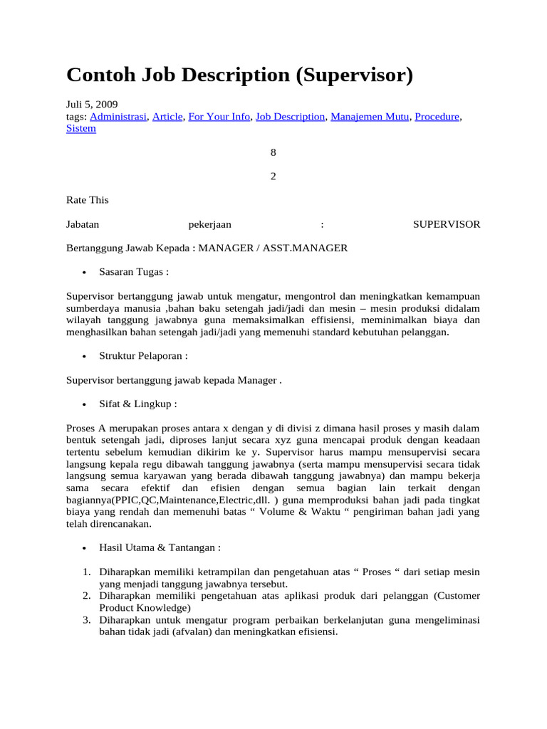 Contoh Job Description | PDF