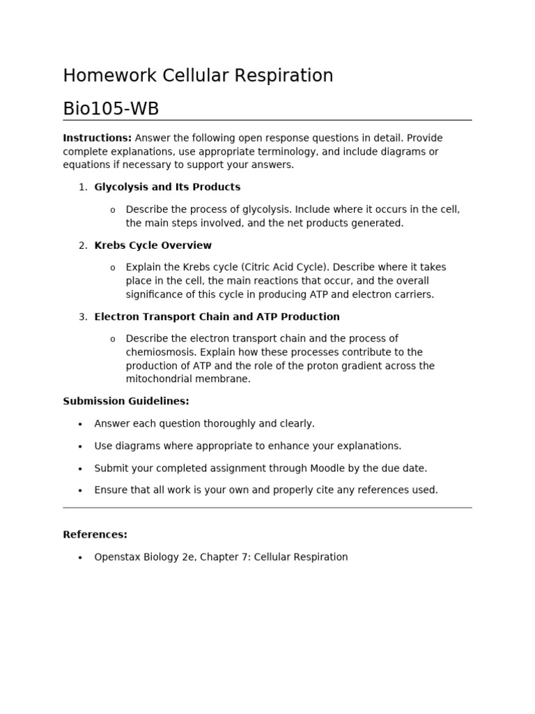 Homework Cellular Respiration | PDF | Science & Mathematics ...