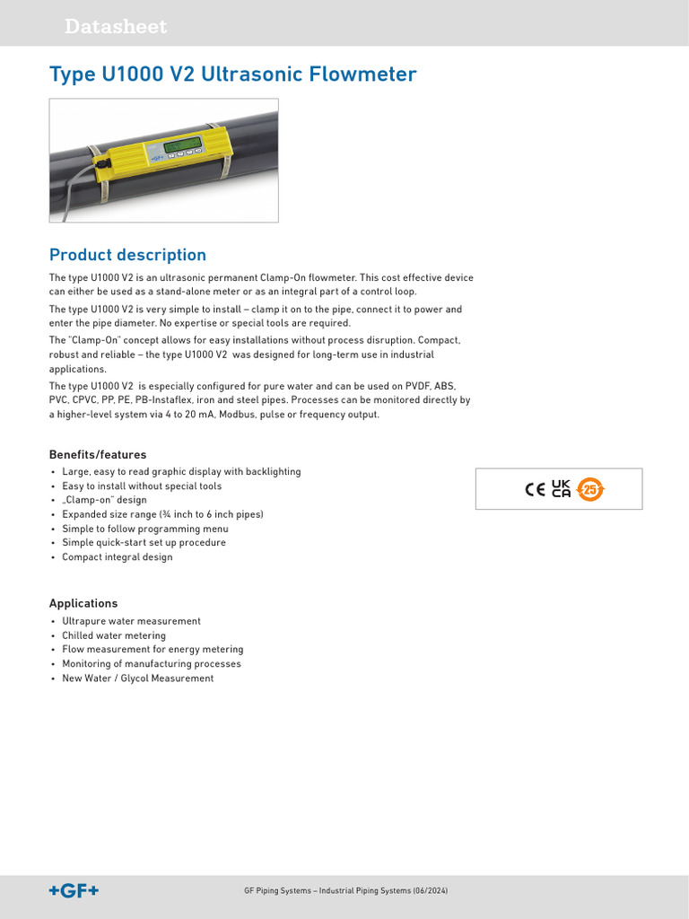 Gfps Datasheet U1000 v2 Ultrasonic Flowmeter en | PDF | Flow ...