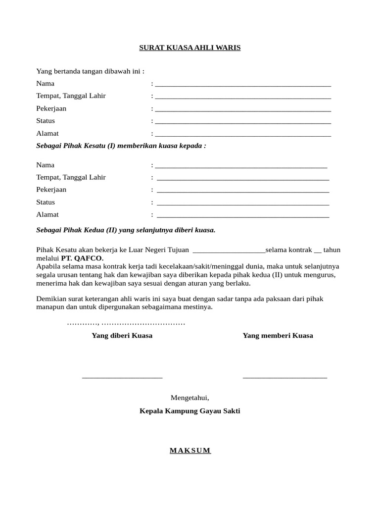 Surat Kuasa Ahli Waris | PDF