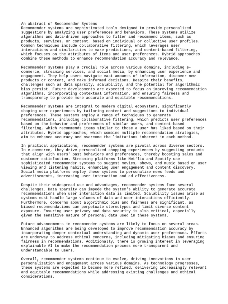 Reccomender System | PDF | Cyberspace | Information Technology