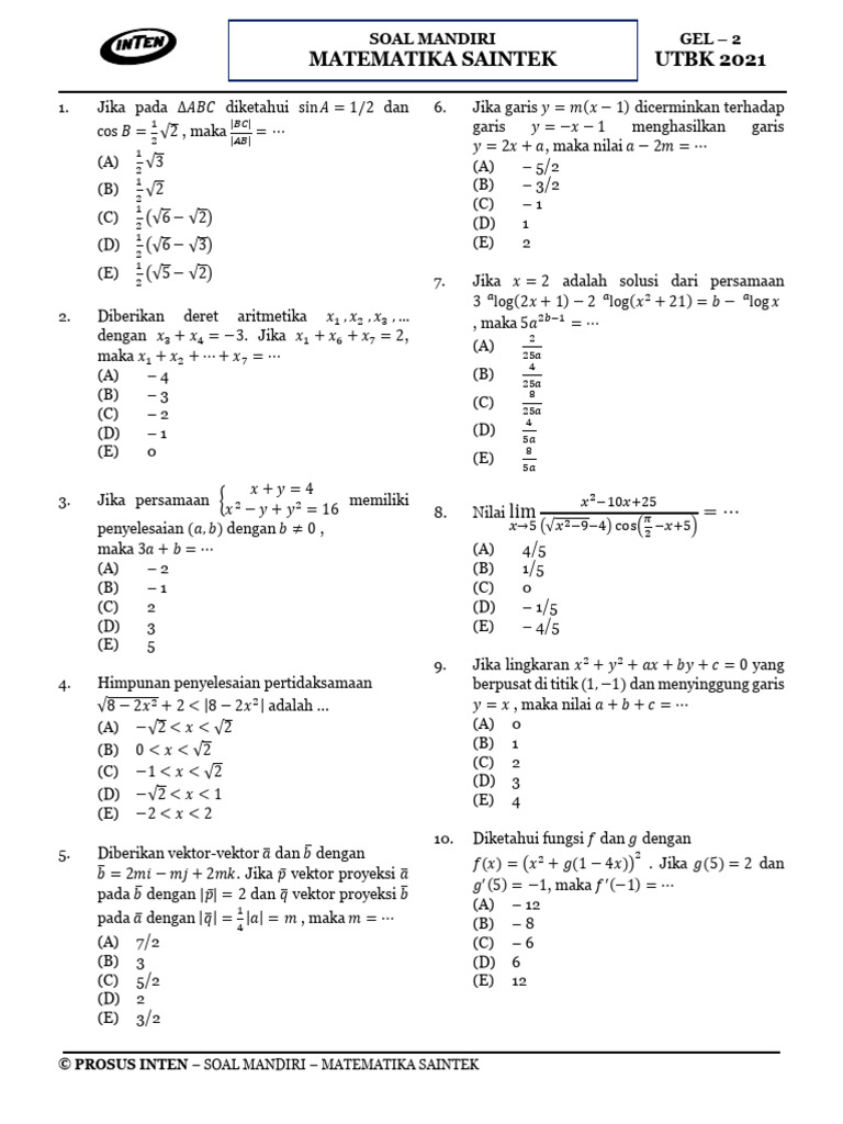 Soal Mandiri - Mat Saintek | PDF