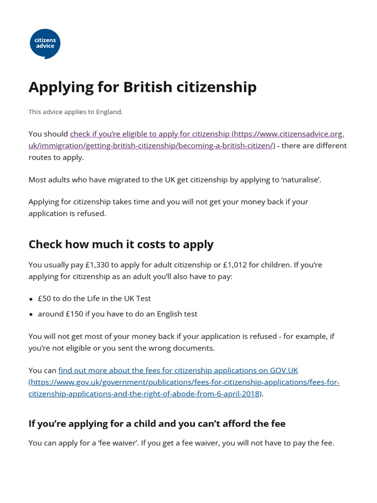 Guide to Applying for UK Citizenship | PDF | Citizenship | Government ...
