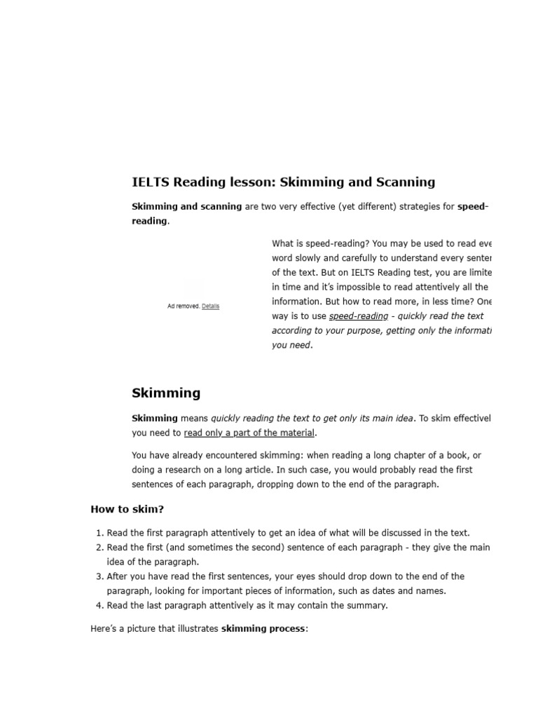 R1 - U6 - Skimming and Scanning | PDF | Speed Reading
