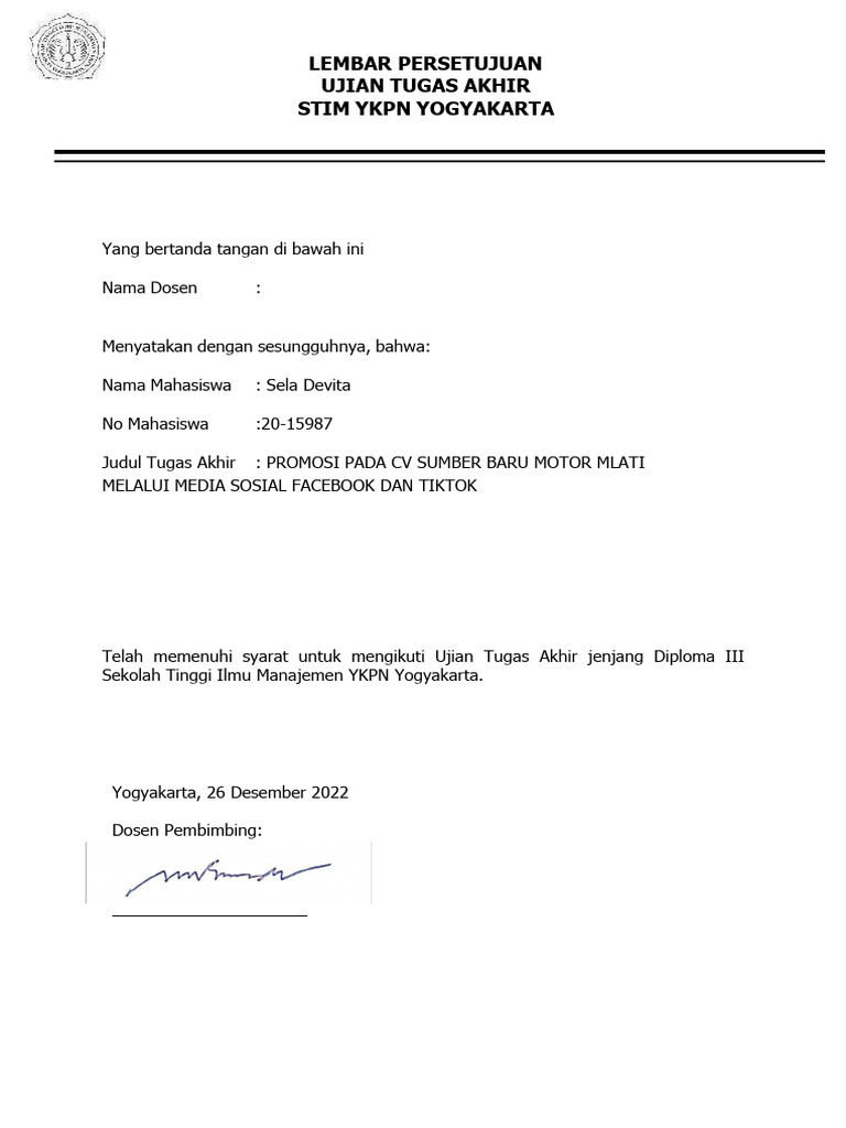 Form Surat Persetujuan Ujian Ta | PDF