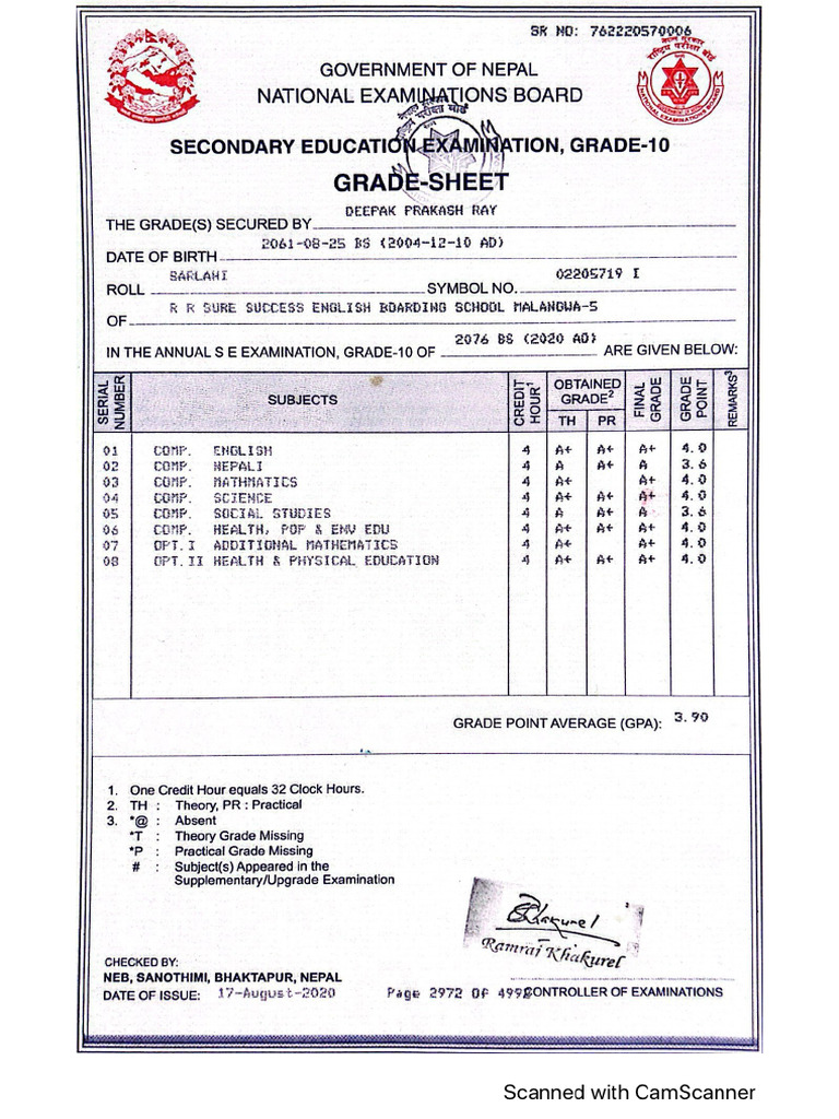 10th-11th Marksheet | PDF