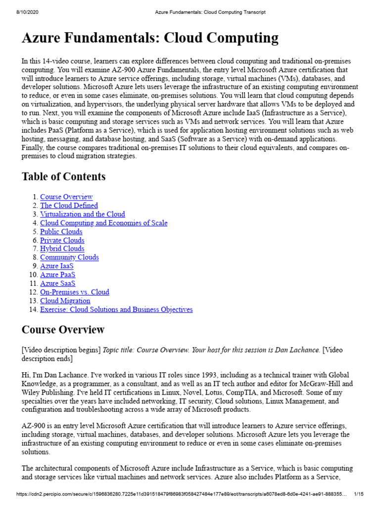 Azure Fundamentals_ Cloud Computing Transcript | PDF | Cloud Computing | Microsoft Azure