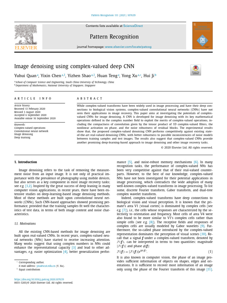 Image Denoising Using Complex-Valued Deep CNN | PDF | Visual Cortex | Complex Number