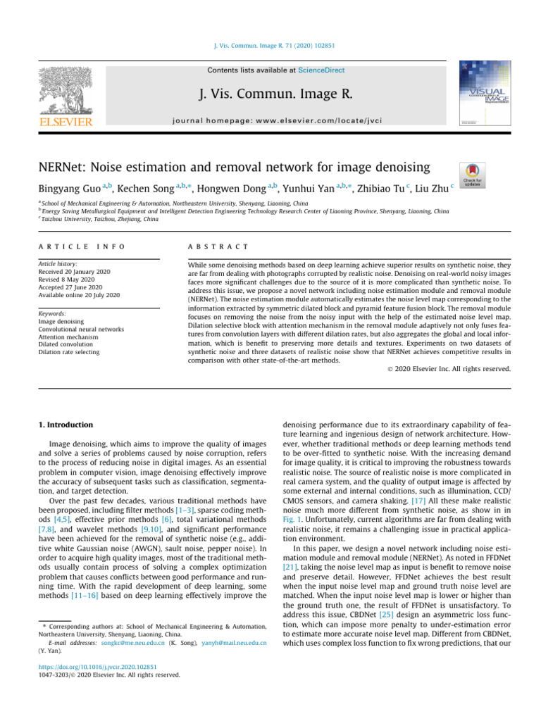 NERNet Noise Estimation and Removal Network For Image Denoising | PDF ...