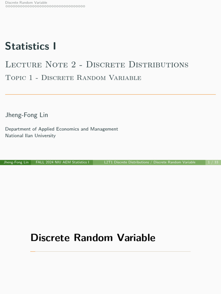 (Slide) NIU 2024 Fall Statistics I Lecture Note 2 Topic 1 | PDF ...