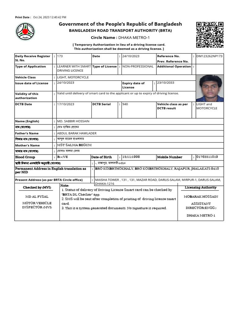 Non-Professional E-Driving License Details | PDF | Driver's License ...