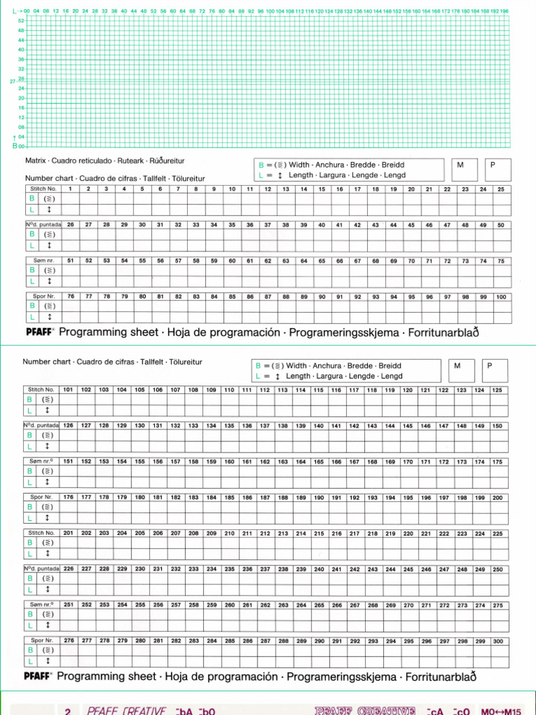 Pfaff Creative Designer Programming Sheet & Card | PDF