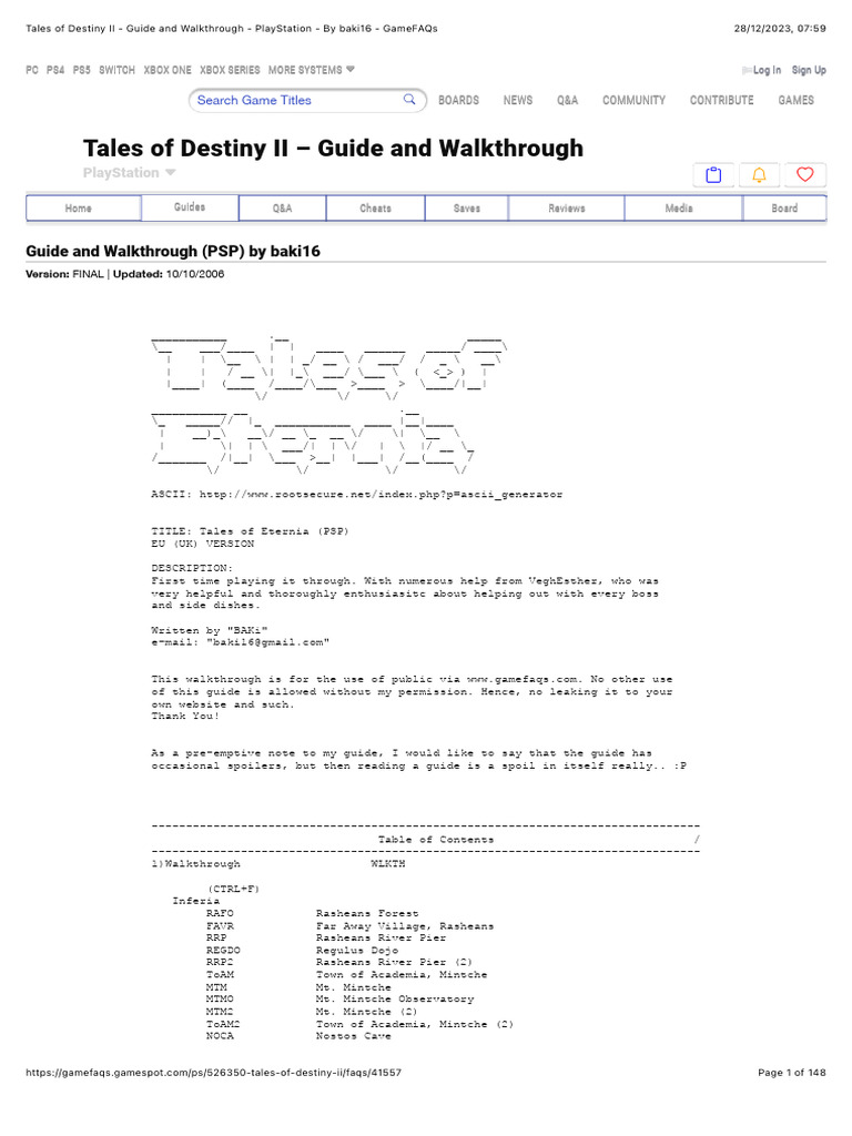 Tales of Destiny II Walkthrough Guide | PDF | Strategy Guide