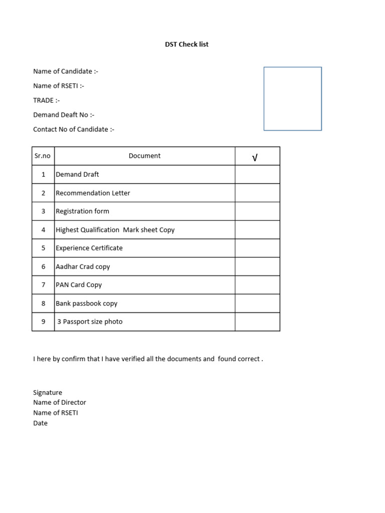 DST Check List (1) | PDF
