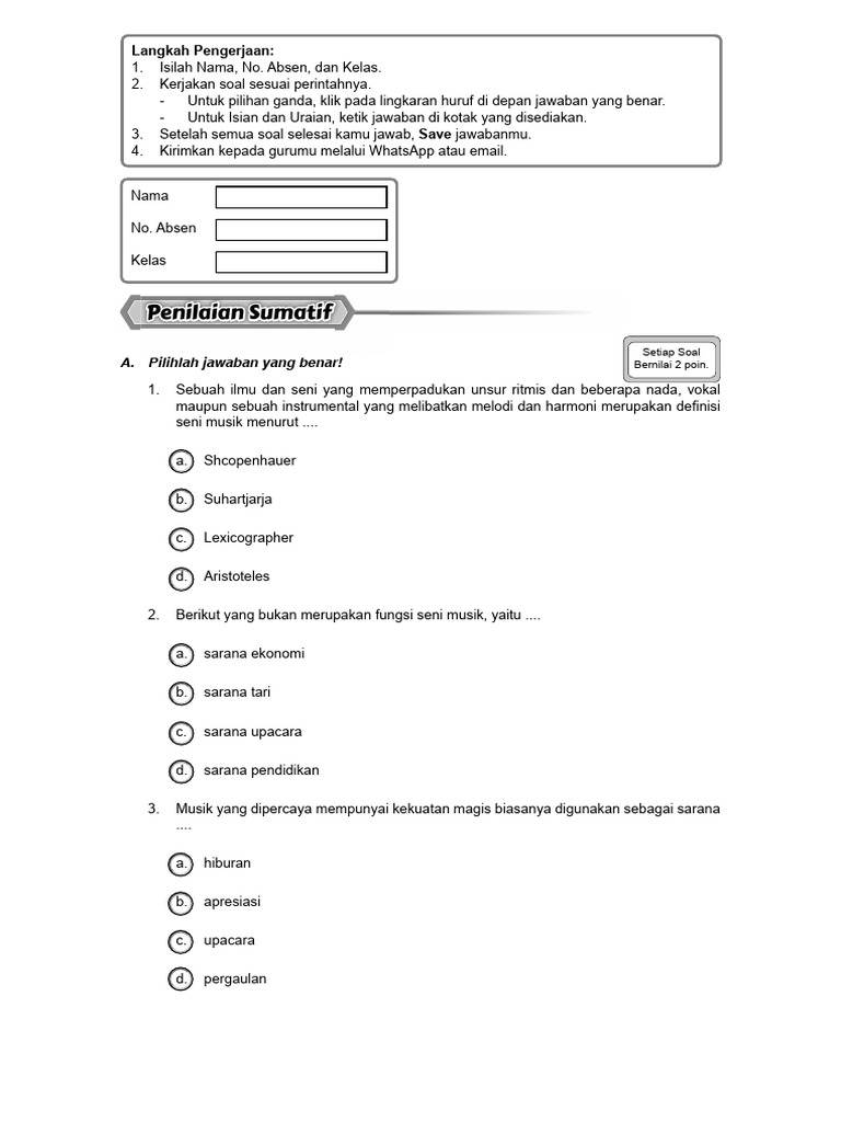 SMP Seni Musik 8 Penilaian Sumatif 1 | PDF | Seni & Disiplin Bahasa | Seni