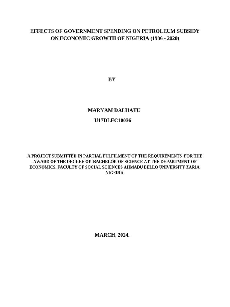 Effect of Government Spending On Petroleum Subsidy On Economic Growth of Nigeria (Final) | PDF ...