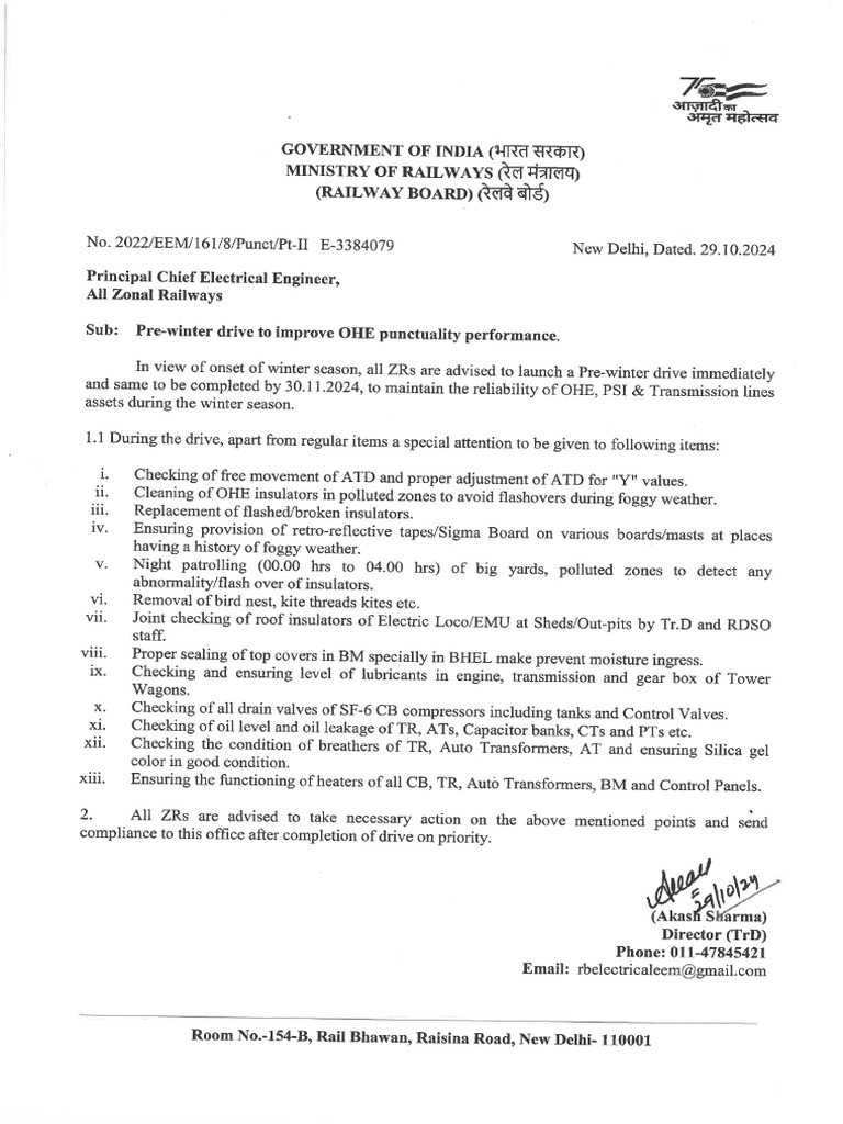 RB Letter DT 29.10.24 Reg. Pre-Winter Drive To Improve OHE Punctuality ...