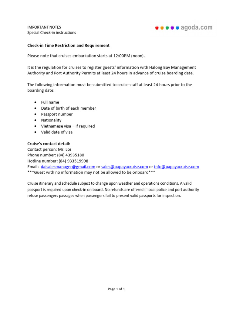 Special Checkin Instructions 288159 | PDF