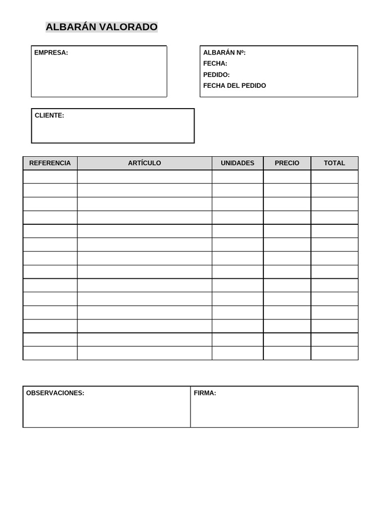 Albarán Valorado - Plantilla | PDF