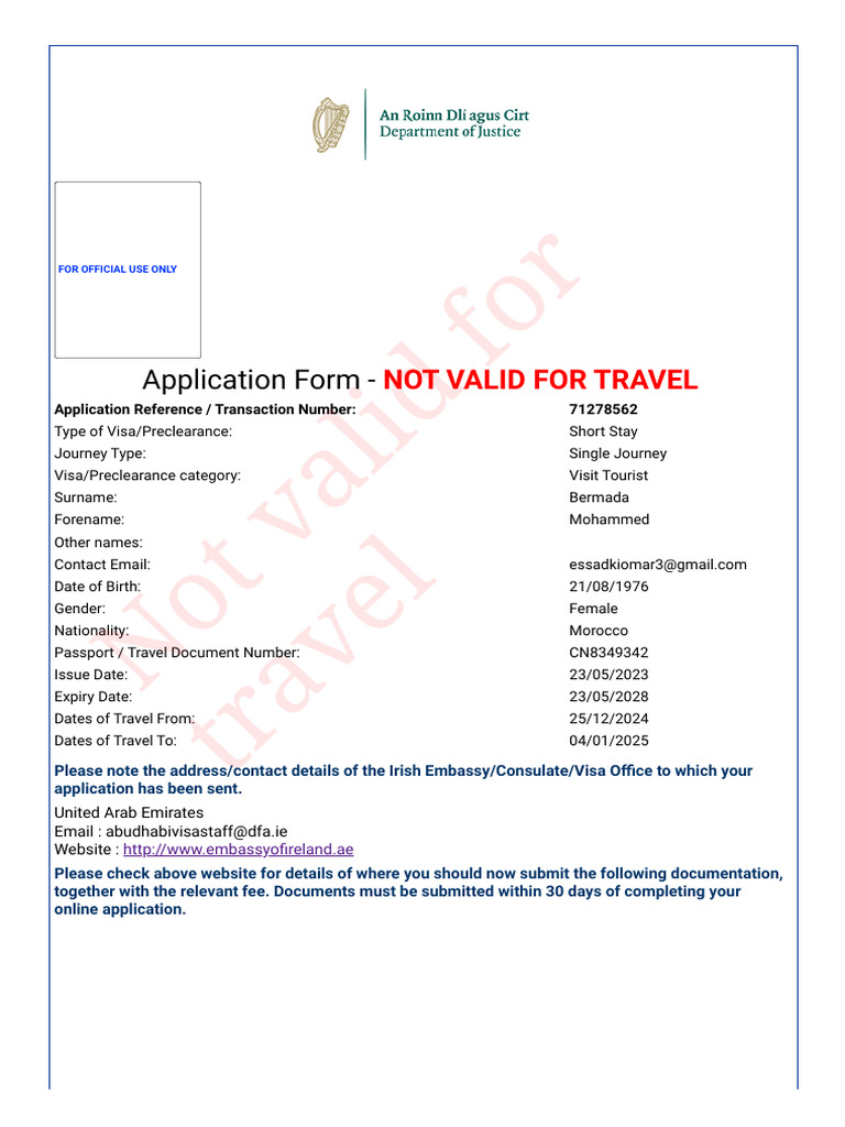 Application Form - Not Valid For Travel | PDF | Travel Visa ...