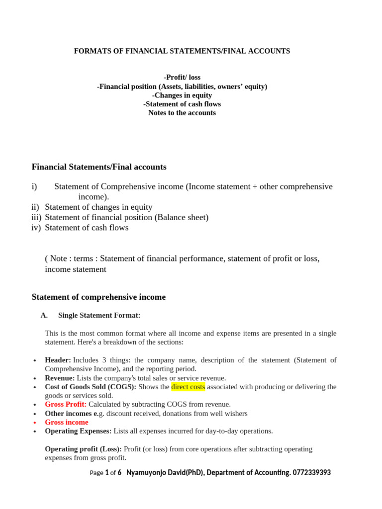 FORMATS OF FINANCIAL STATEMENTS - Docx 2.docx Bsa 2024 | PDF | Income ...