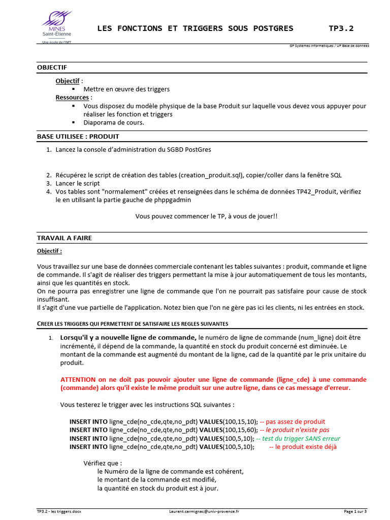 TP3.2 - Les Triggers | PDF | Bases de données | Inventaire