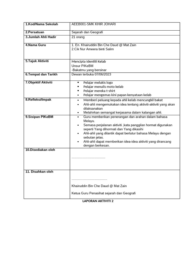 Laporan Aktiviti Sej Geo 2 | PDF