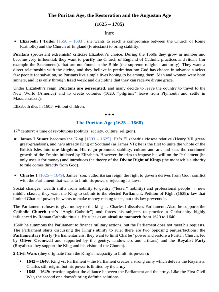 1 History and Context - The Puritan Age-restoration-Augustan Age | PDF ...