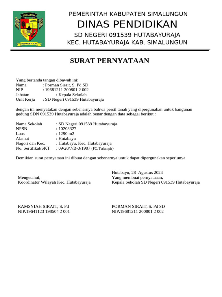 Surat Pernyataan Lokasi Tanah Temuan 2023 | PDF