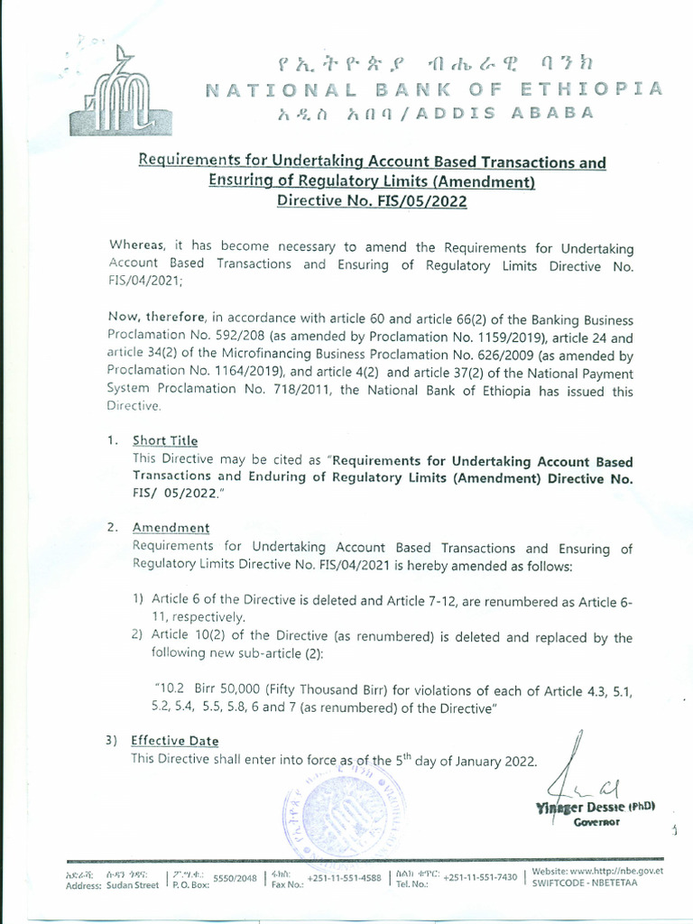 Requirements For Undertaking Account Based Transactions (Amendement ...