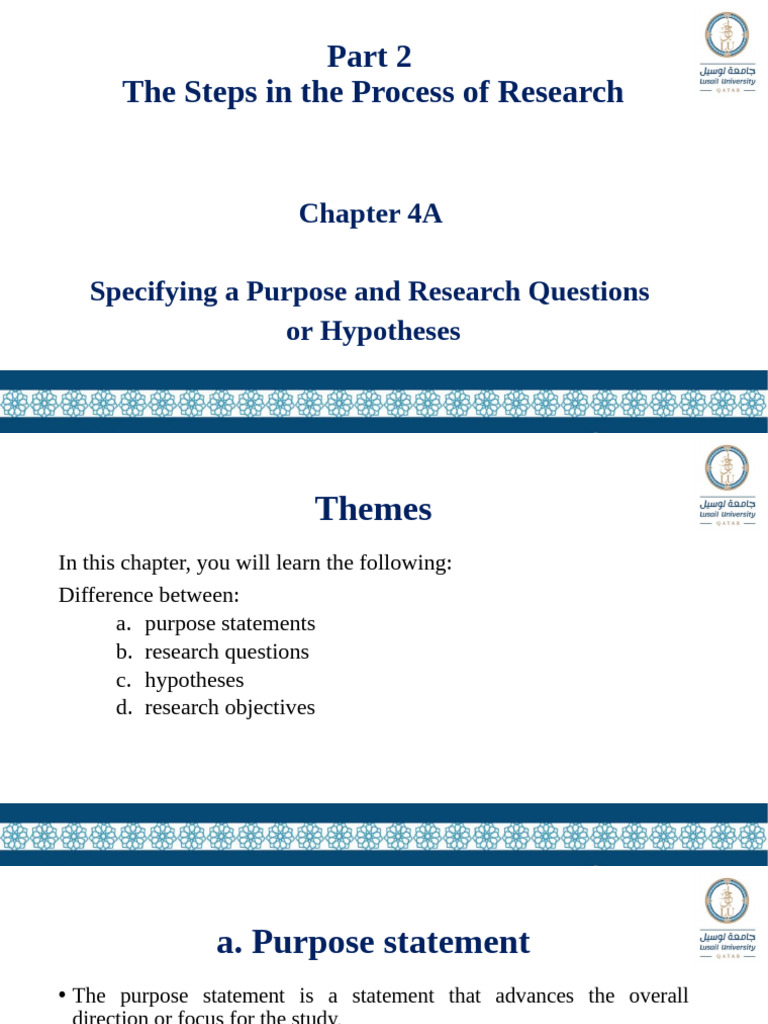 Chapter 4A Specifying A Purpose and Research Questions or Hypotheses | PDF | Hypothesis | Evidence