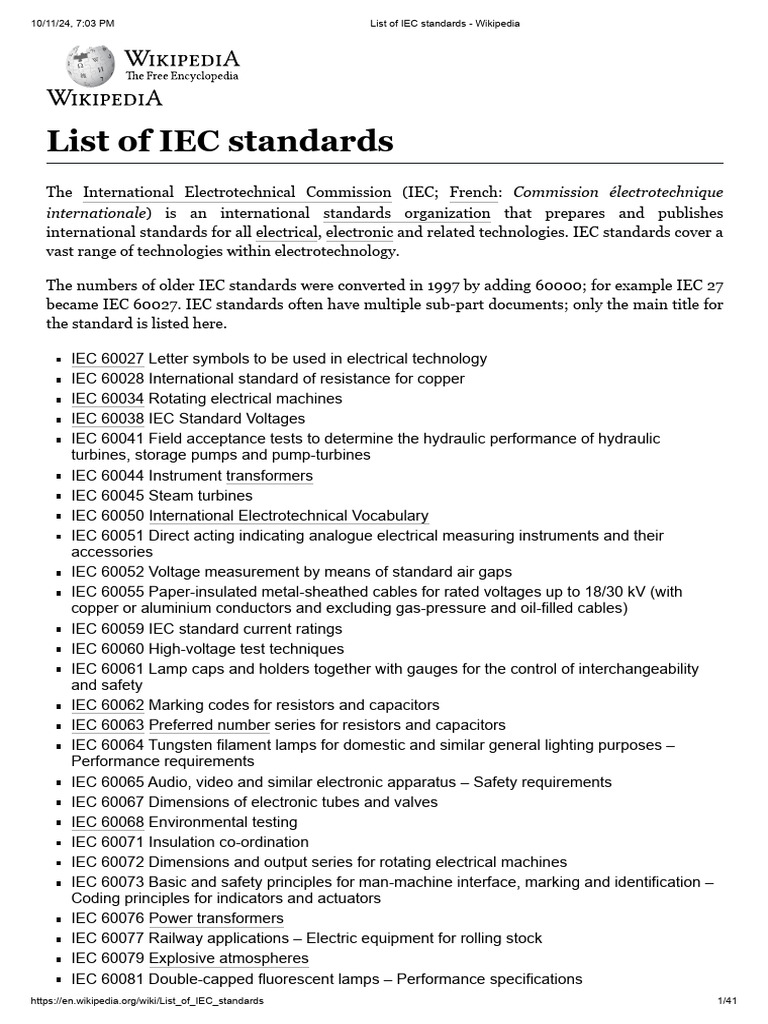 List of IEC Standards - Wikipedia | PDF | Insulator (Electricity ...