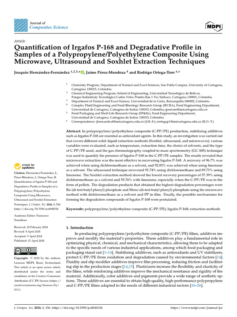Quantification of Irgafos P-168 and Degradative Profile in Samples of ...