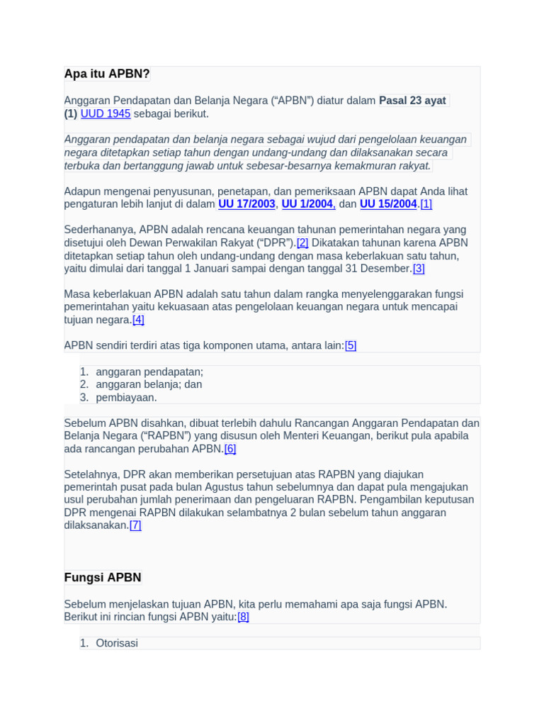 Pengertian dan Fungsi APBN | PDF